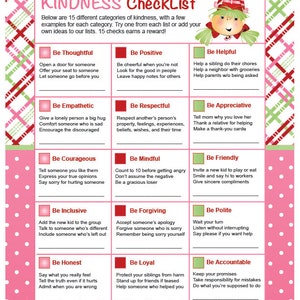 KINDNESS Checklist: A PRINTABLE Activity for Parents and Teachers to ...