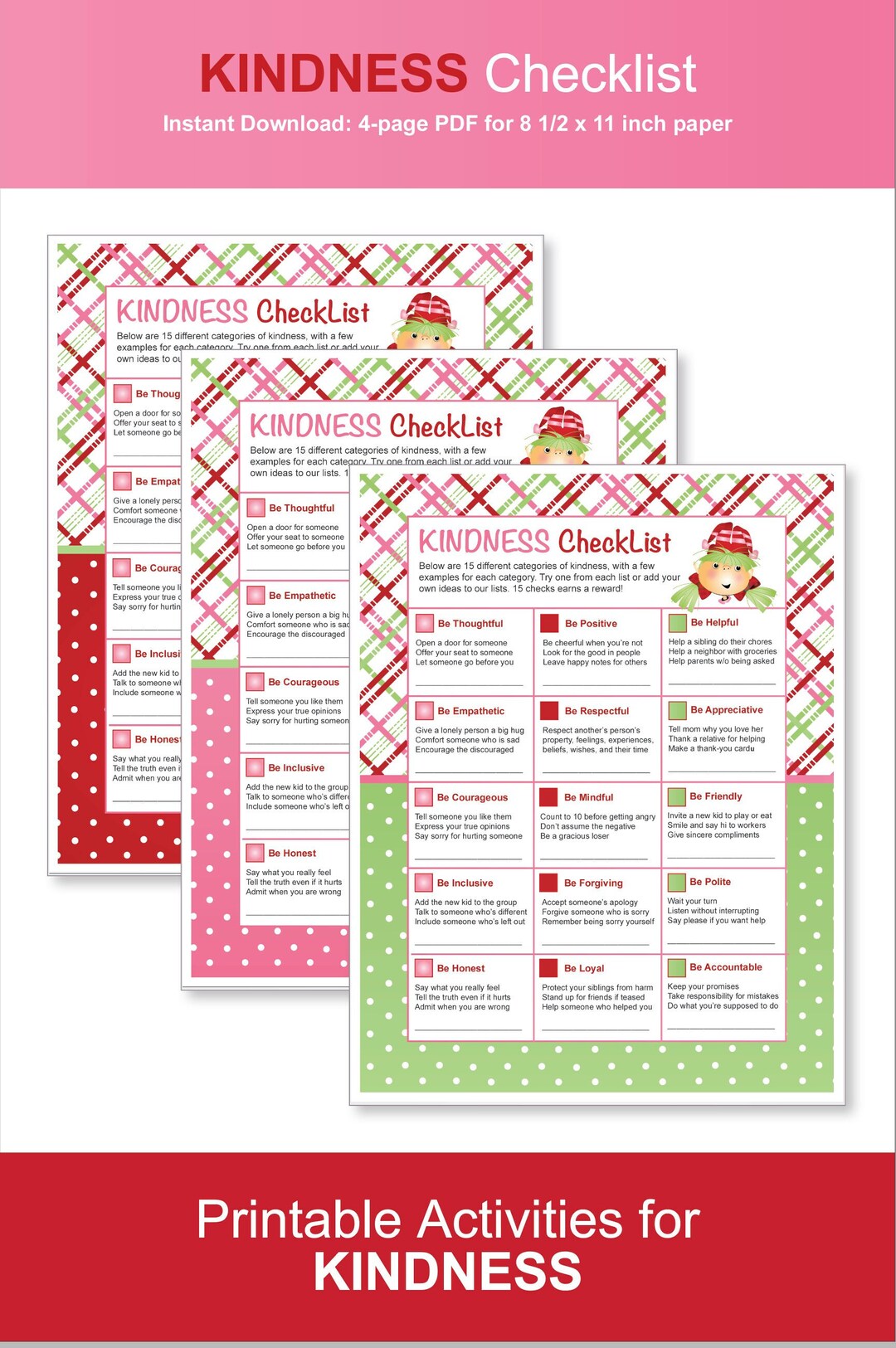 KINDNESS Checklist: A PRINTABLE Activity for Parents and Teachers to ...