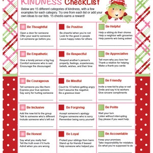 KINDNESS Checklist: A PRINTABLE Activity for Parents and Teachers to ...