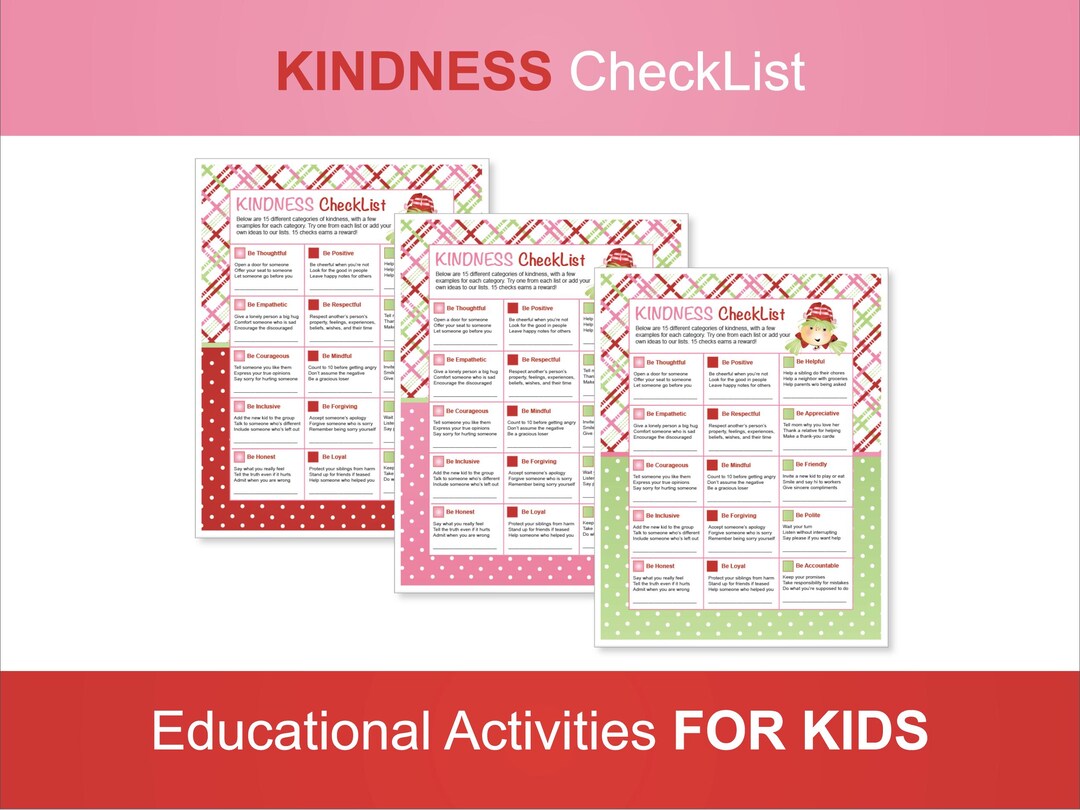 KINDNESS Checklist: A PRINTABLE Activity for Parents and Teachers to ...