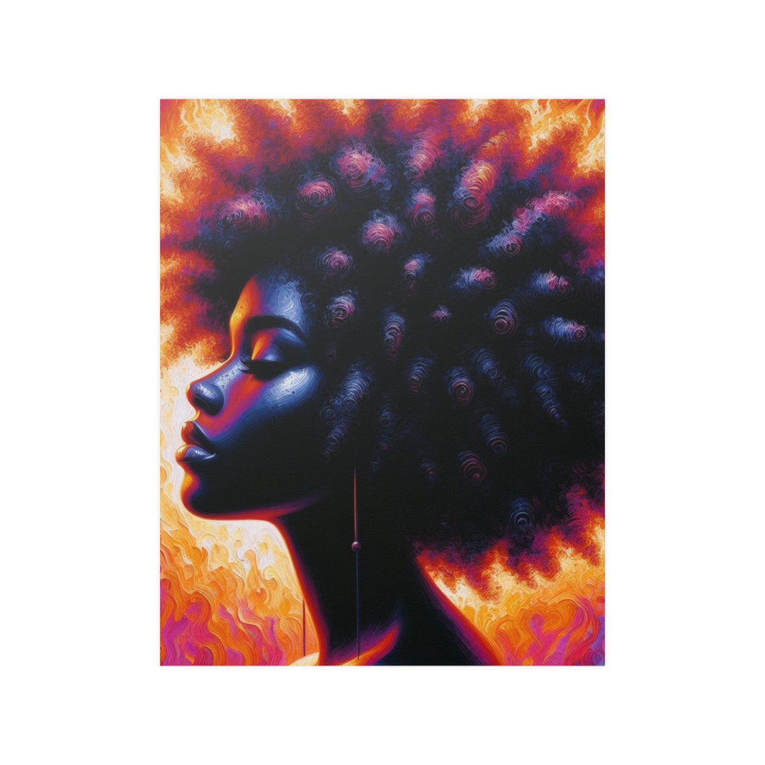 Vibrant Afrocentric Art Satin Poster - Bold African American Woman ...