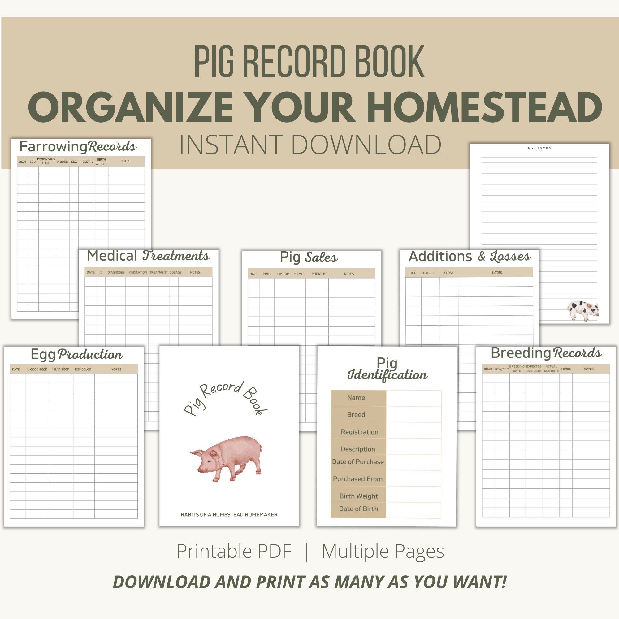 Pig Record Book, Livestock Management, Pig Management - Etsy