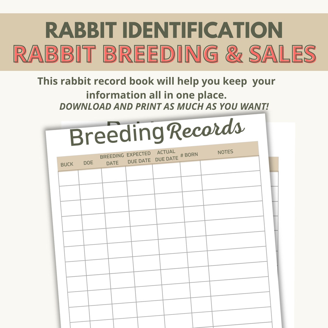 Rabbit Record Book, Printable Rabbit Record Keeping Journal, Rabbitry ...