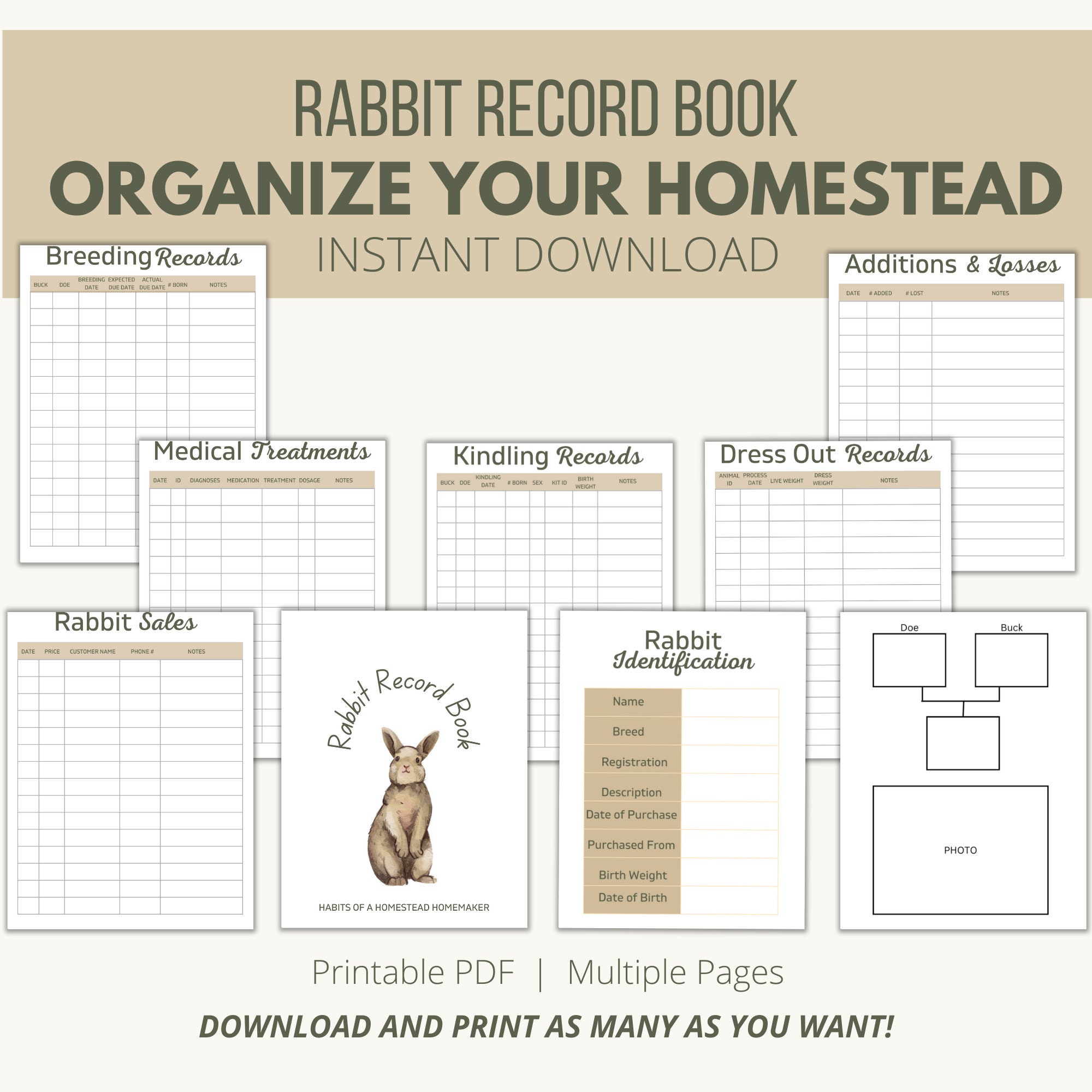 Rabbit Record Book, Printable Rabbit Record Keeping Journal, Rabbitry ...