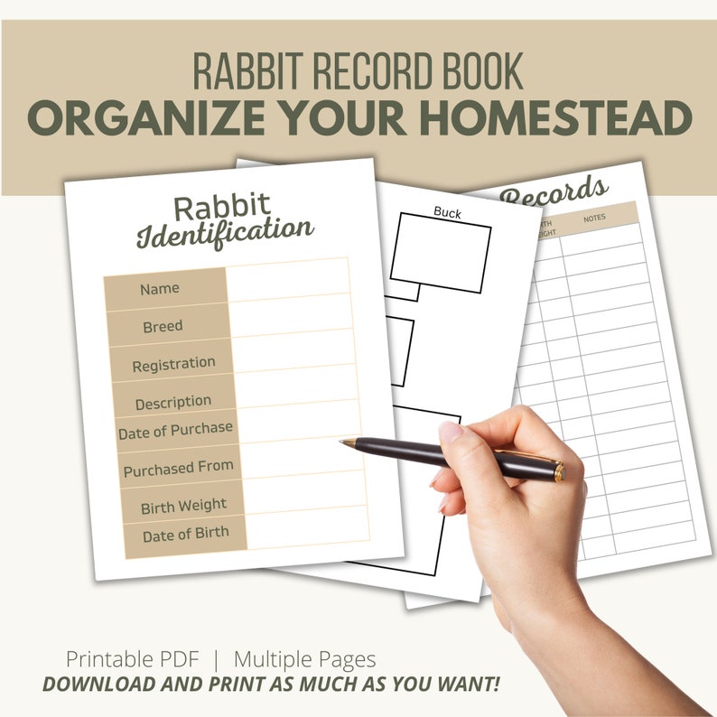 Rabbit Record Book, Printable Rabbit Record Keeping Journal, Rabbitry ...