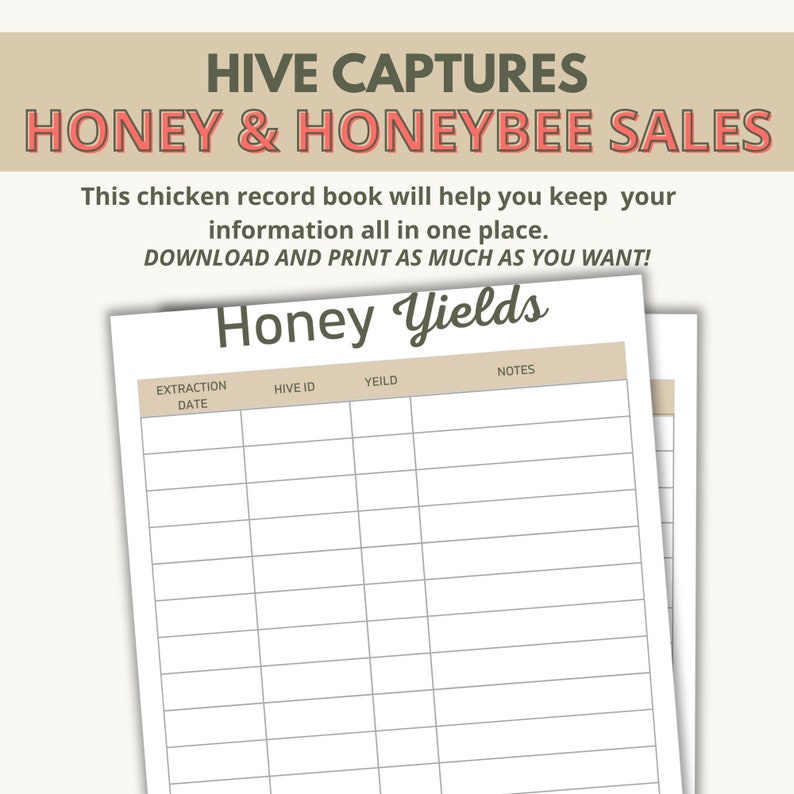 Honeybee Record Book, Beekeeping Log Printable Download, Beehive Inspection Checklist, Beekeeper ...