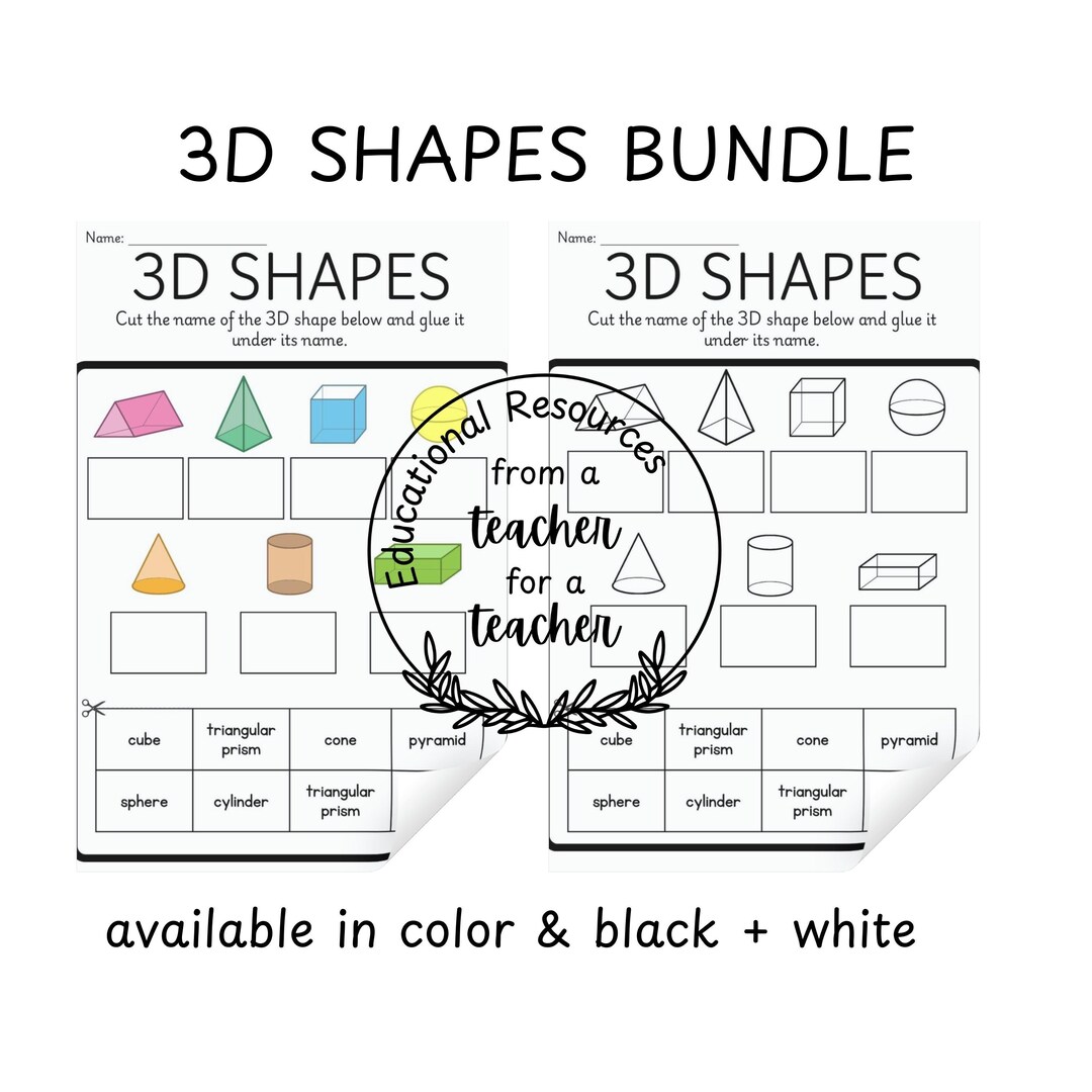Cut and Paste 3D Shapes Worksheet, Identify Name, Face, Vertices, 3D ...