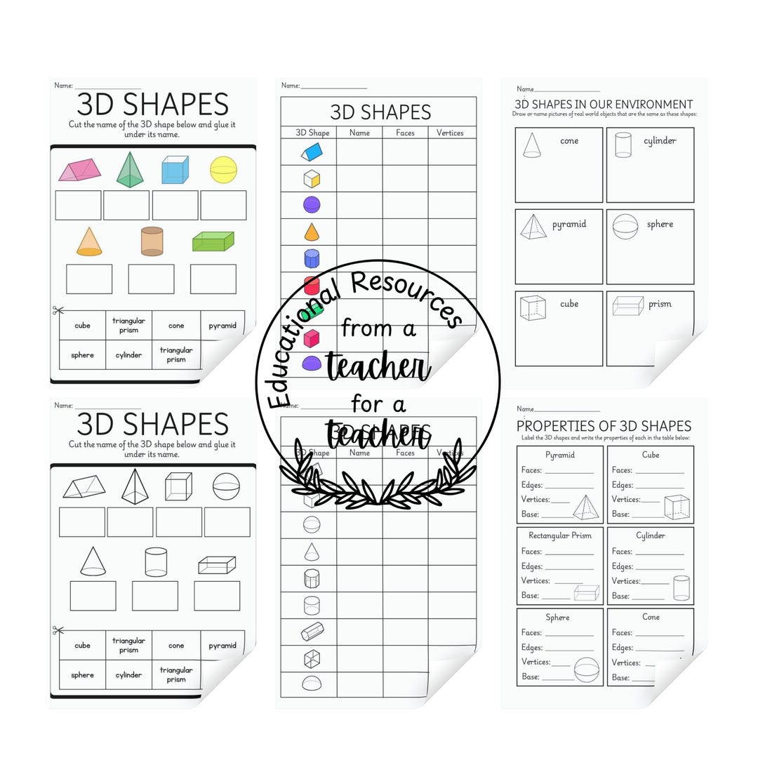 3D Shapes Worksheet BUNDLE, 3D Figures Worksheet, 3D Geometric Shapes ...