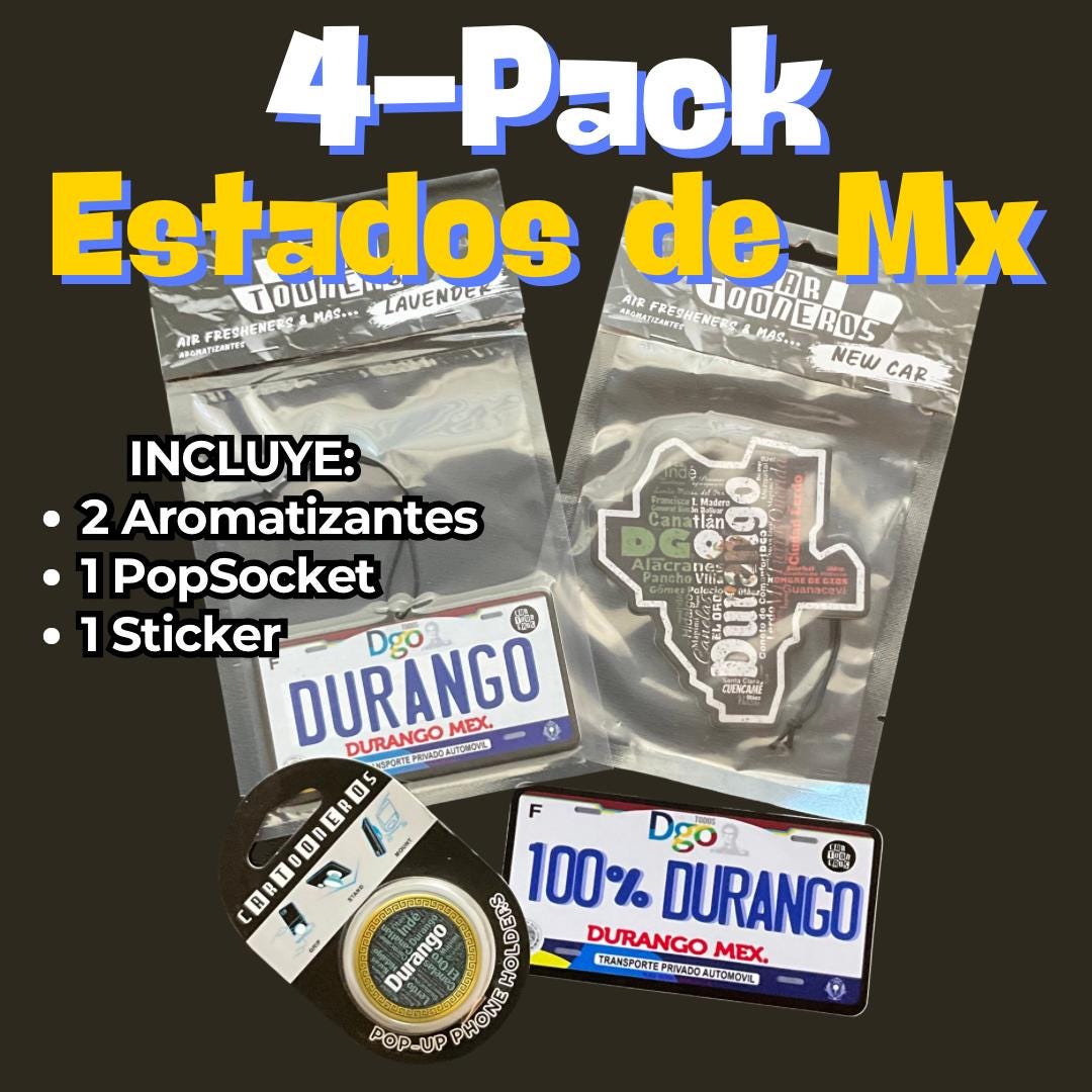 4 Pack DURANGO Estados De Mexico | 2 Aromarizante, 1 Die Cut Sticker, 1 ...