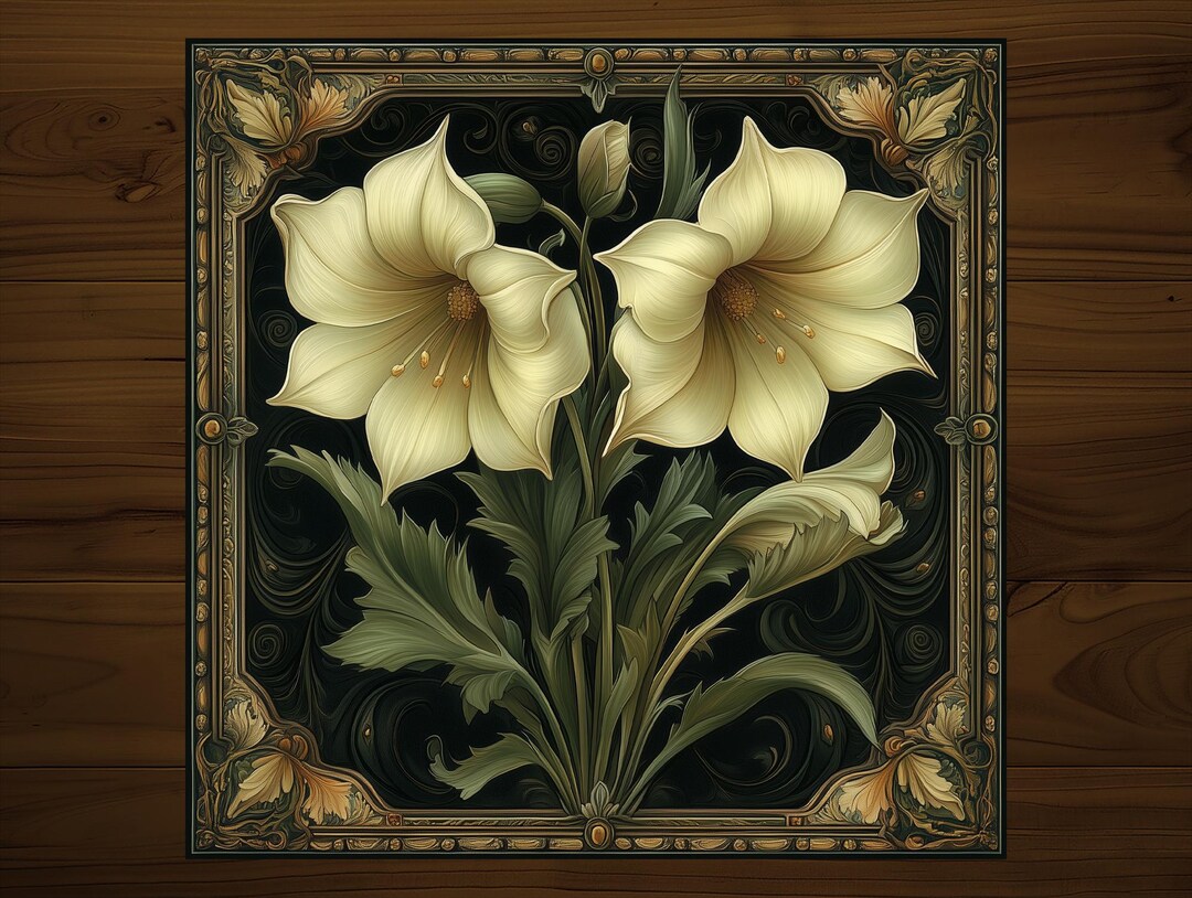 Art Nouveau Decorative Tile | Lily Flower Botanical | Drink Coaster ...