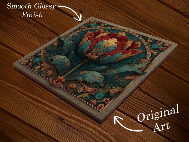 Art Nouveau Tulip Tile: Decorative Floral Glossy Ceramic Decor Art Deco ...