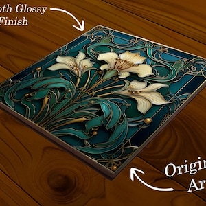 Bellflower Art Nouveau Project Tile: Glossy Ceramic Decorative Wall ...