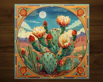 Bellflower Art Nouveau Decorative Tile | Drink Coaster | Desert Home ...