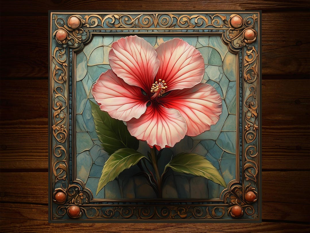 Handcrafted Hibiscus Ceramic Project Tile: Art Deco Floral Wall Decor ...