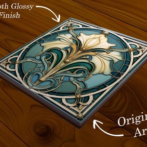 Bellflower Art Nouveau Decorative Tile | Drink Coaster | Desert Home ...