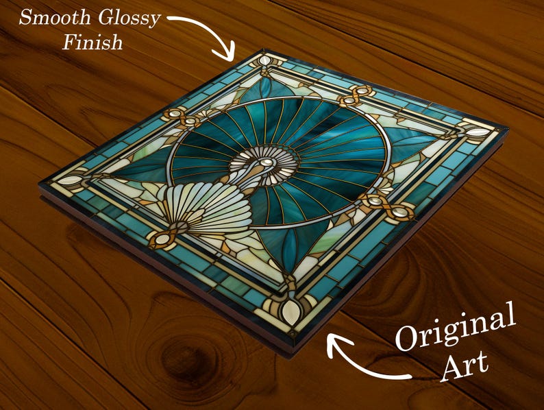 Art Nouveau Faux Stained Glass Tile: Glossy Ceramic Art Deco Vintage ...
