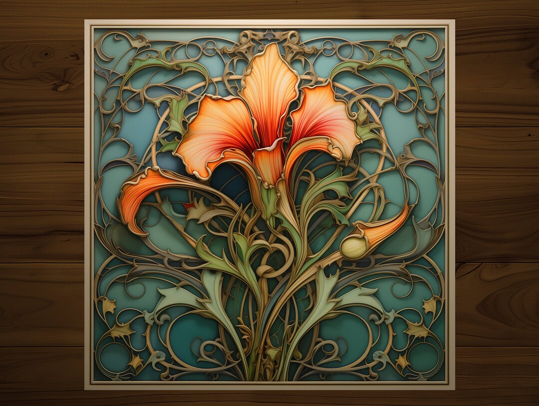 Bellflower Art Nouveau Decorative Tile | Drink Coaster | Desert Home ...