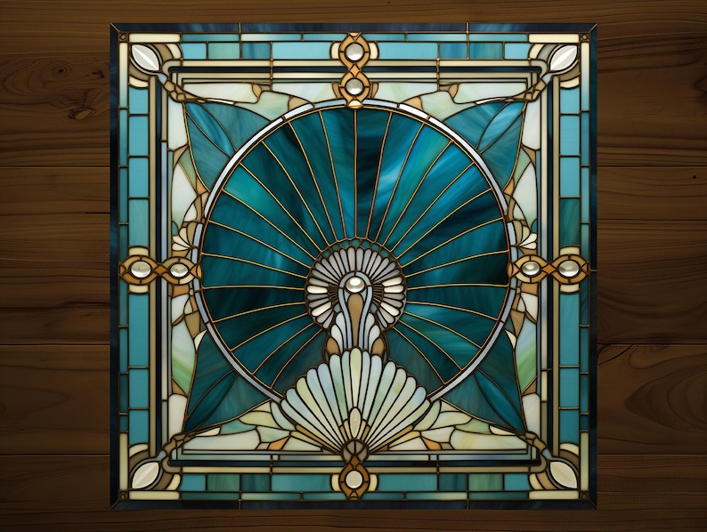 Art Nouveau Faux Stained Glass Tile: Glossy Ceramic Art Deco Vintage ...