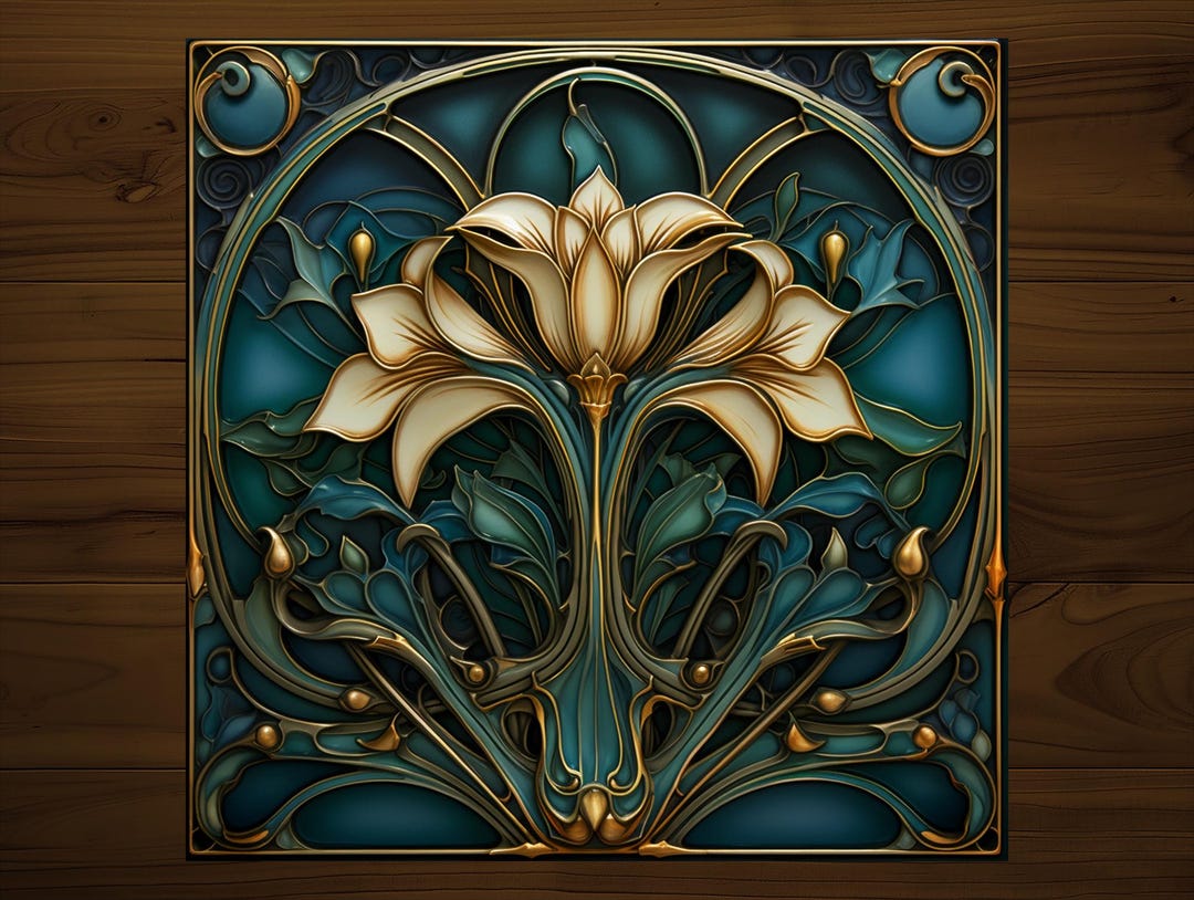 Bellflower Art Nouveau Decorative Tile | Drink Coaster | Flower Decor ...