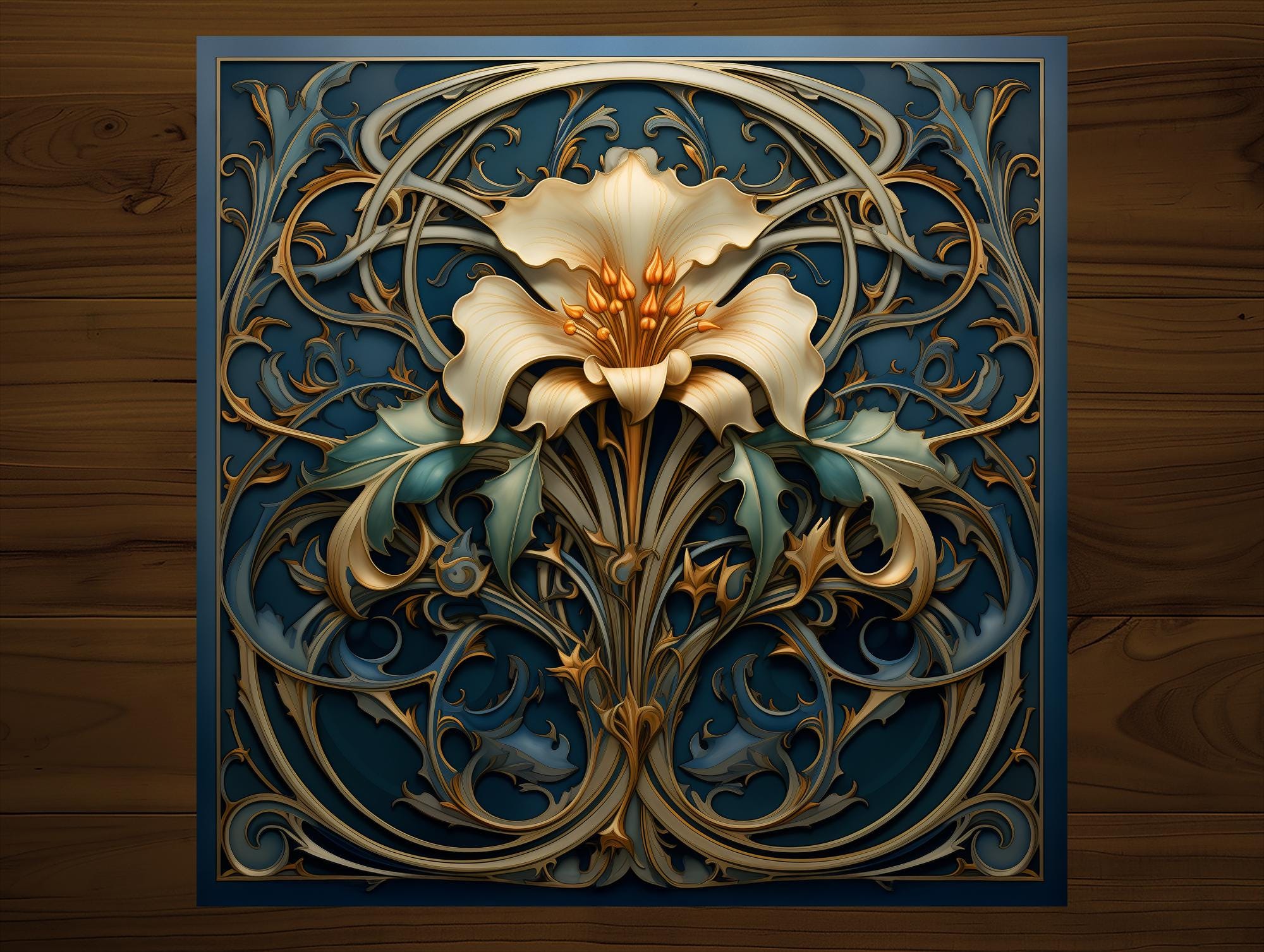 Art Nouveau White Lily Tile | Handmade Glossy Ceramic, Botanical Decor ...