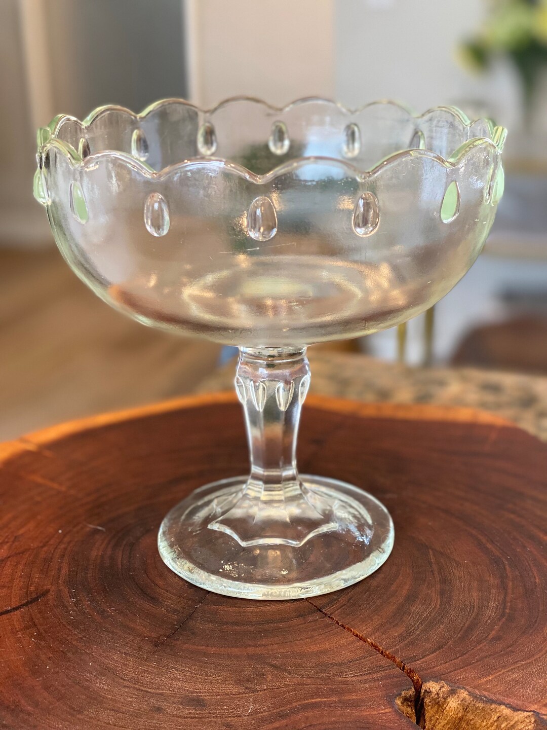 Vintage Indiana Glass Pressed Crystal Teardrop, Scallop Edge Compote ...