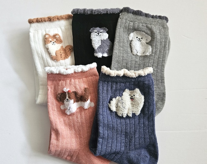 Embroidered Fuzzy Dog Socks - Etsy
