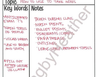 Cornell Method Note Taking Template Digital Download Note - Etsy