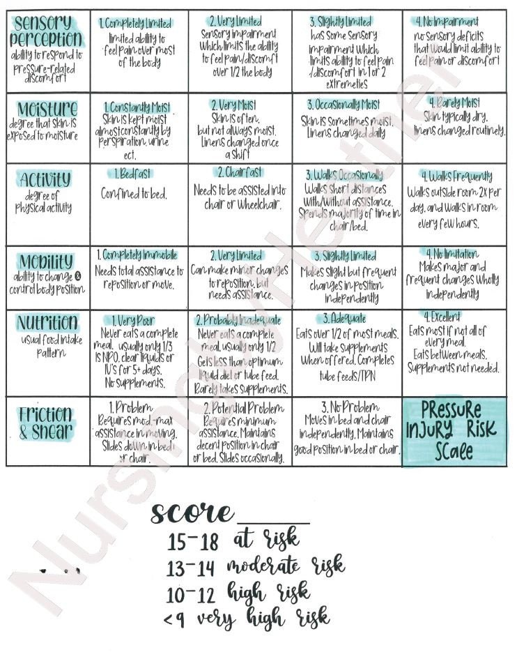 Pressure Injury Risk/braden Scale - Etsy