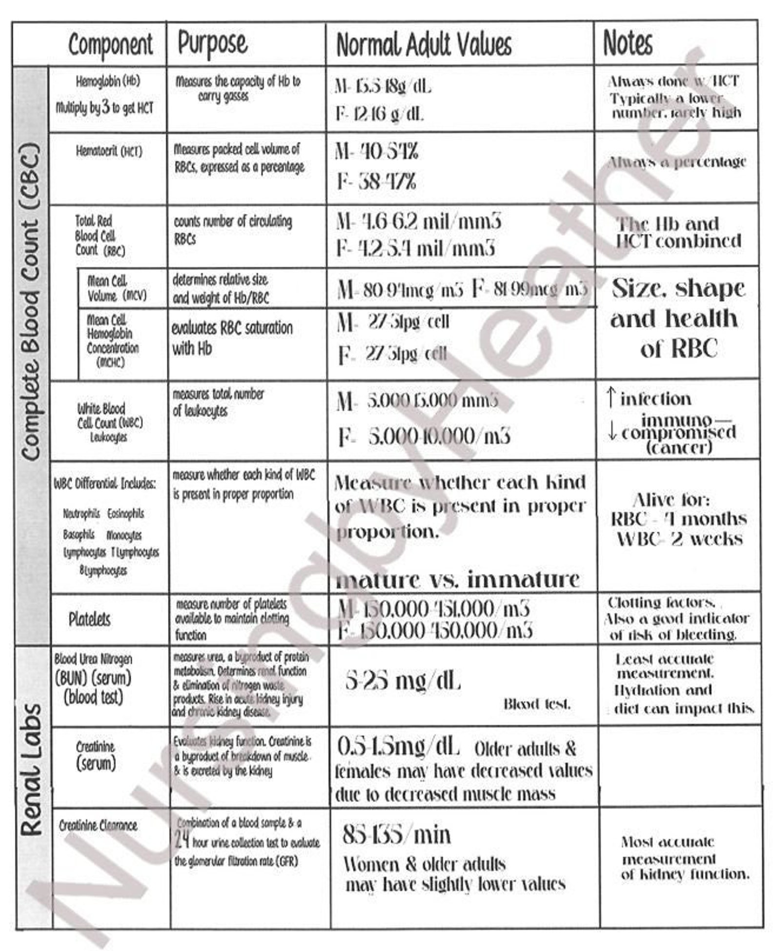 Lab Values Cheat Sheet - Etsy Canada