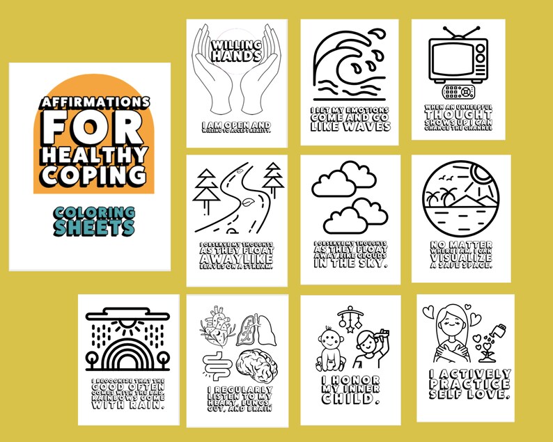Coloring Sheets: Affirmations for Healthy Coping - Etsy