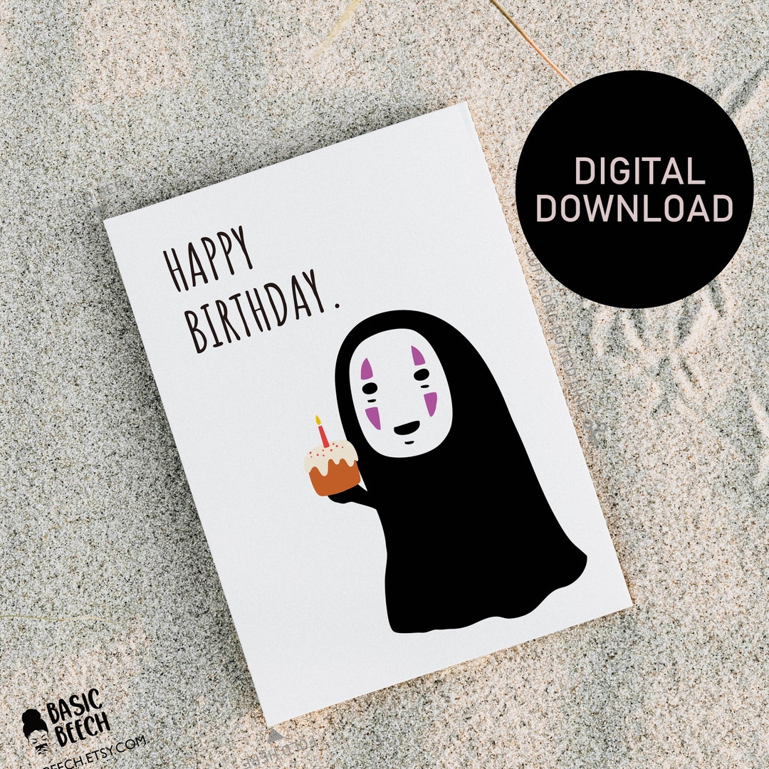 Printable Card No Face Birthday Card Studio Ghibli Birthday - Etsy