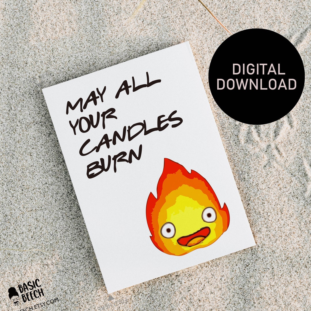 Calcifer Card Calcifer Birthday Card Studio Ghibli Card - Etsy