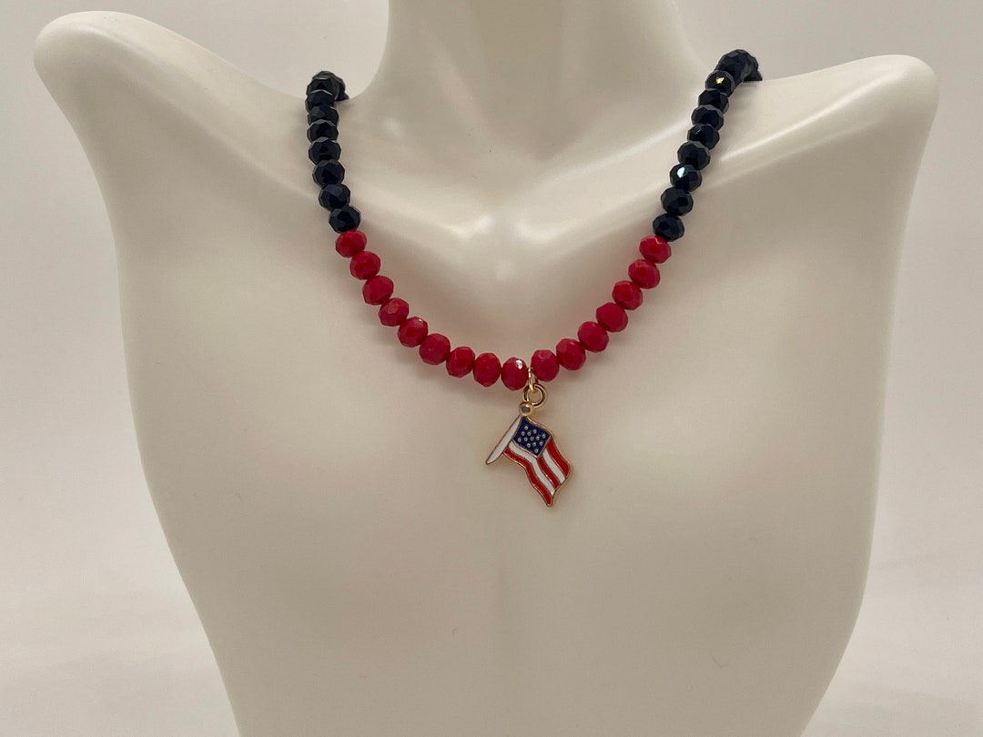 American Flag Necklace, Patriotic, Waving Usa Flag Necklace, Christmas ...