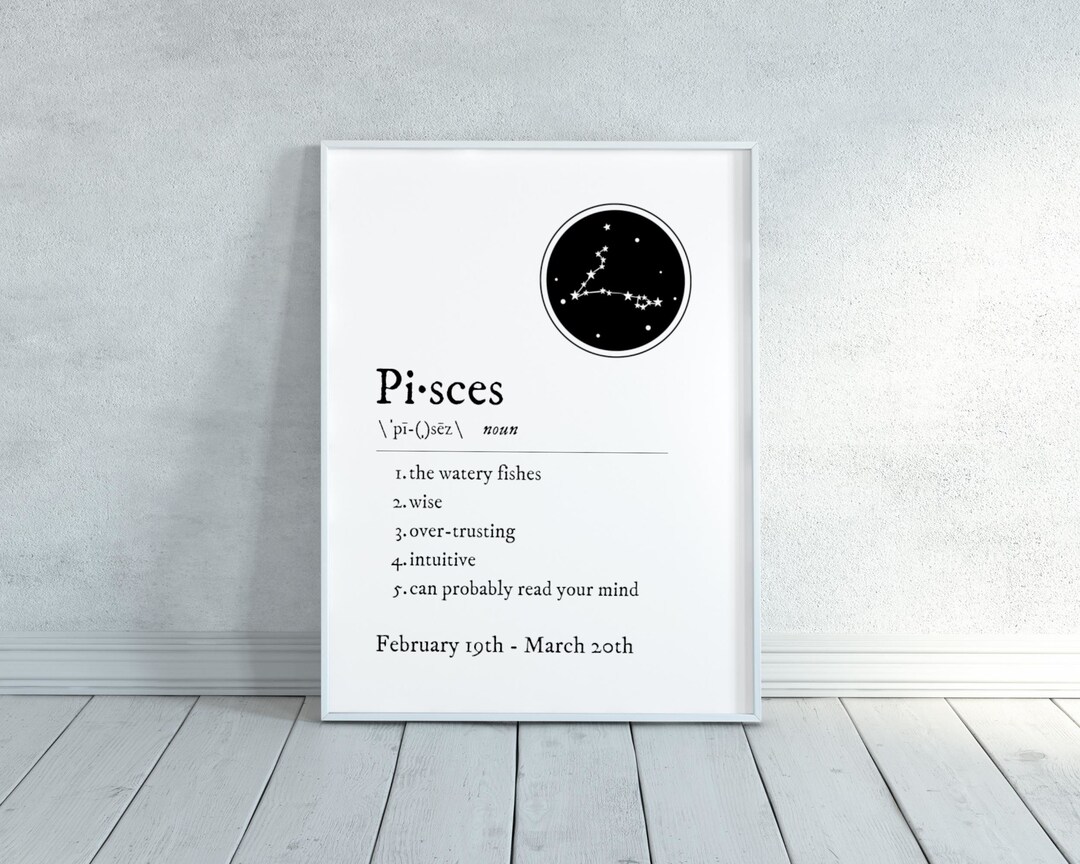 Pisces Dictionary Definition Printable Wall Art for Home and Office ...