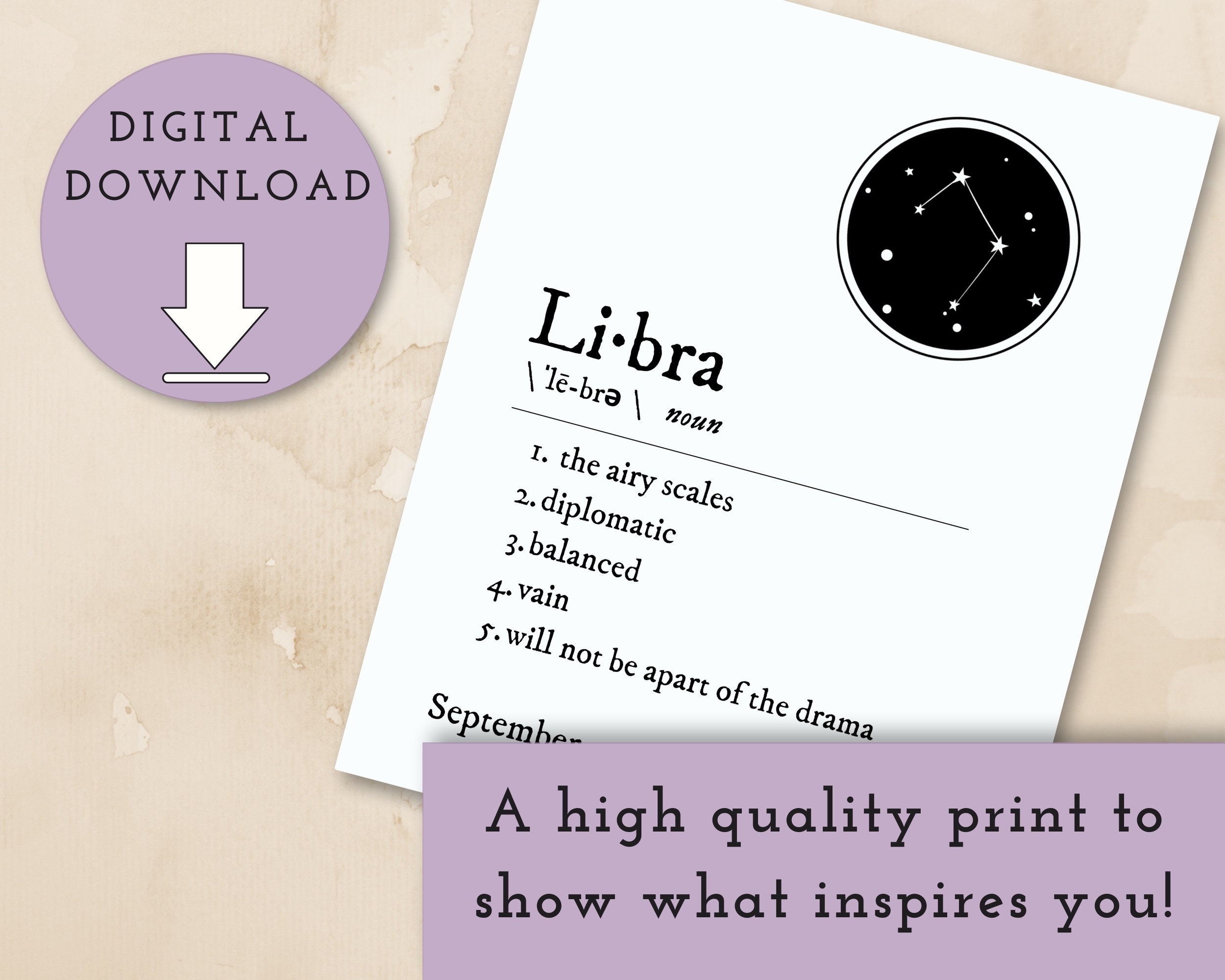 Libra Dictionary Definition Printable Wall Art for Home and Office ...