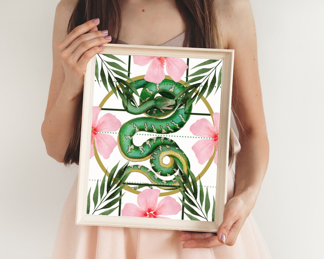 Printable Green Snake Animal Wall Art Print, Snake Lover Gift, Retile ...