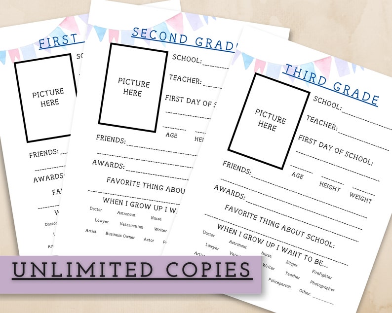 Blue School Days Printable Memory Book Pages, School Memories, Pre-k to ...