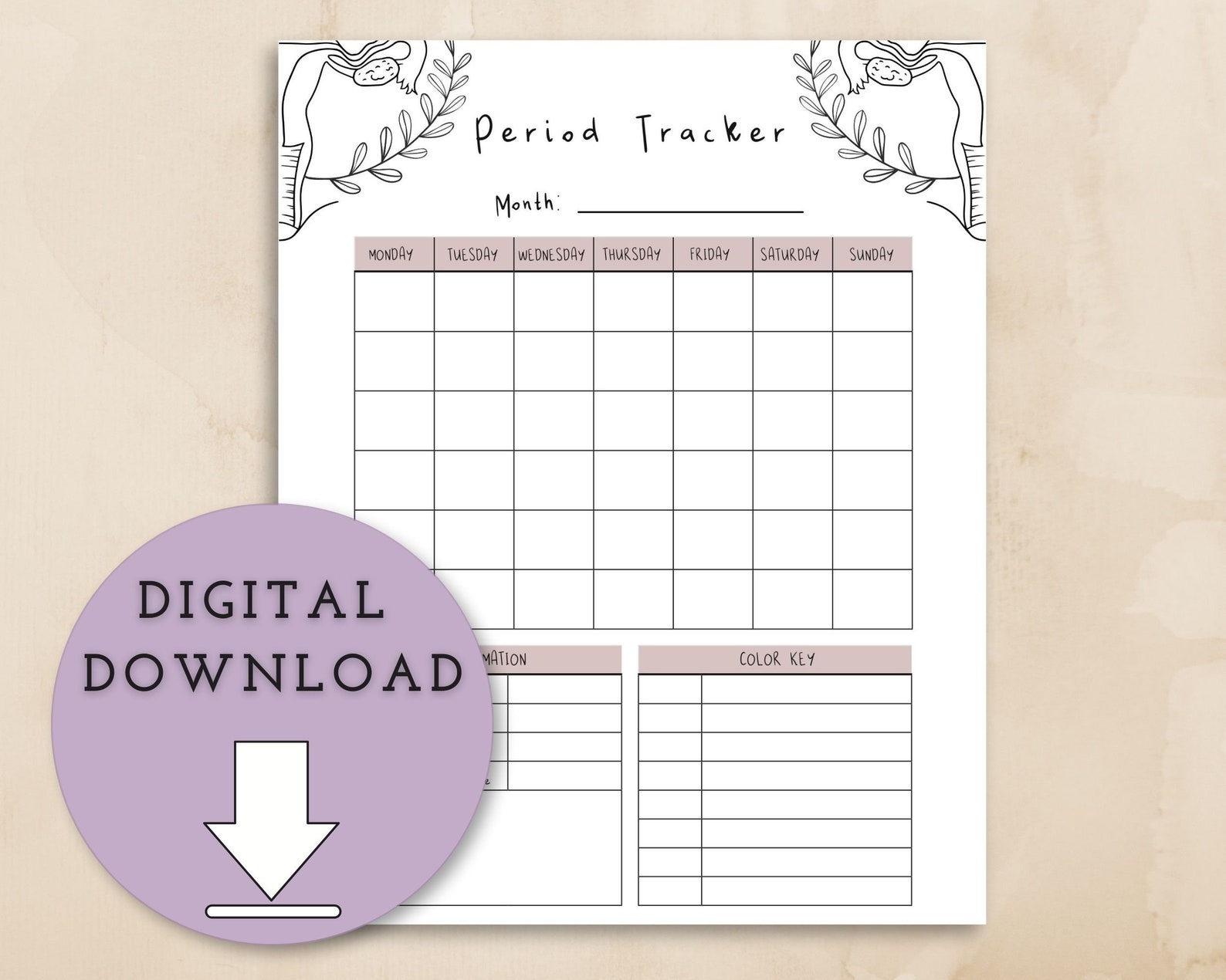 Printable Period & Ovulation Tracker, Period Health Tracker, Ovulation ...