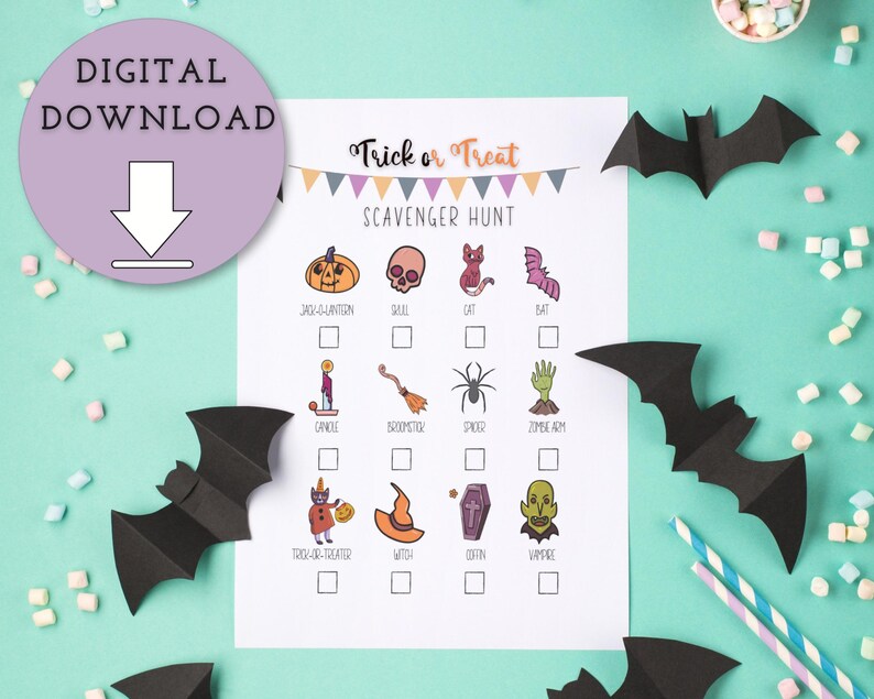 Printable Halloween Scavenger Hunt, Trick or Treat Scavenger Hunt, Fun ...