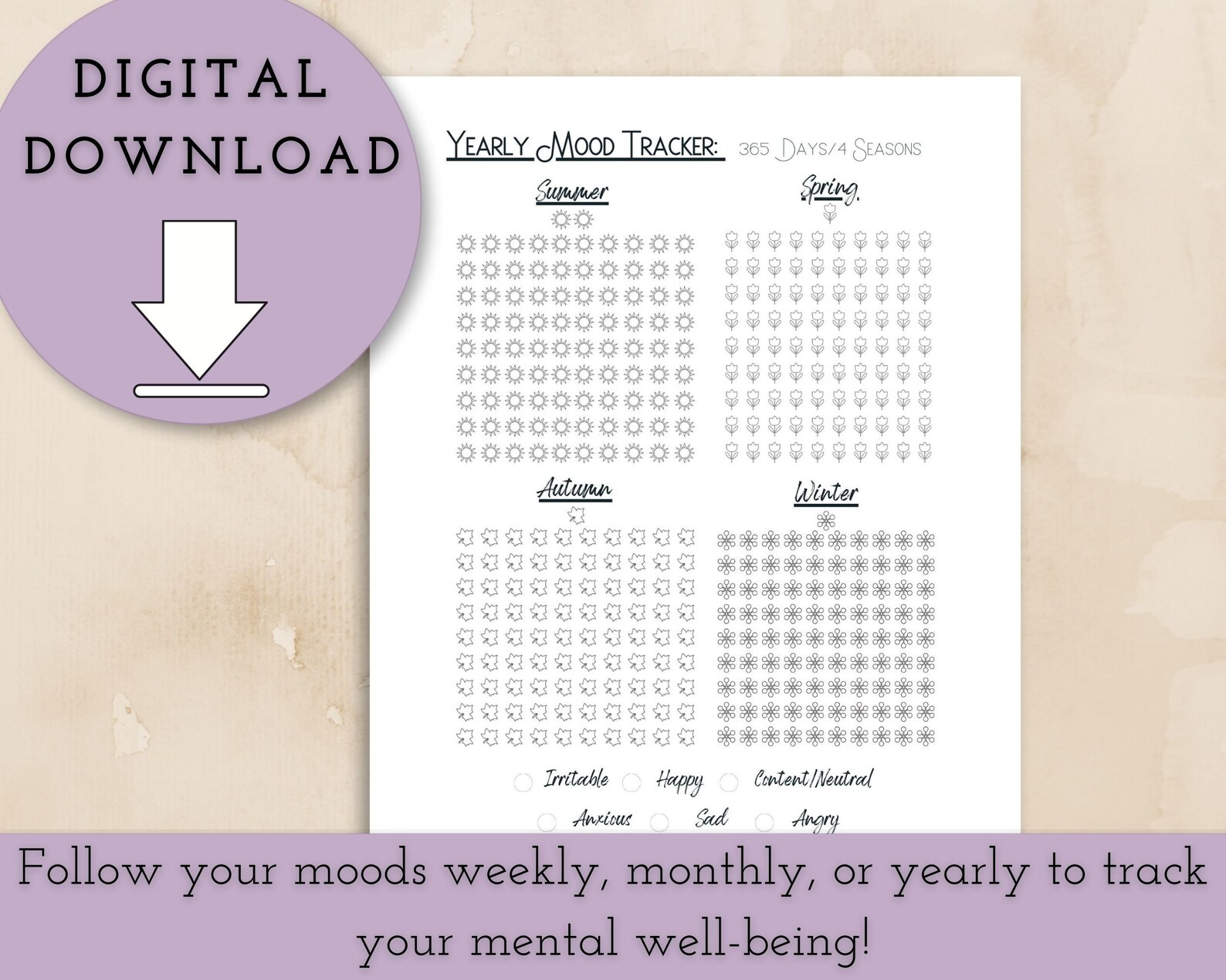 Printable Mood Tracker Coloring Pages, Mood Habit Tracker, Adult ...
