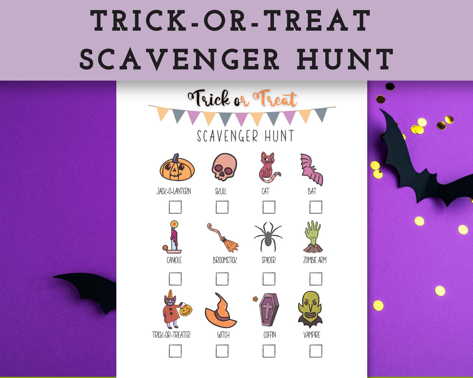 Printable Halloween Scavenger Hunt, Trick or Treat Scavenger Hunt, Fun ...