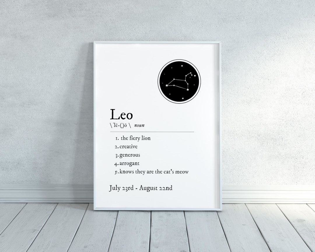 Leo Dictionary Definition Printable Wall Art for Home and Office, Gift ...