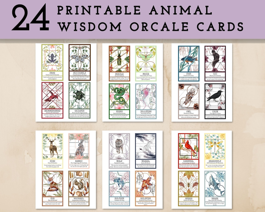 Printable Animal Oracle Card Deck, 24 Cards, Animal Omen Cards, Oracle ...