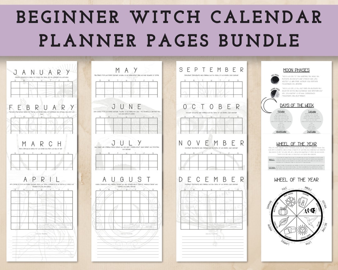 Beginner Witchcraft Calendar Planner Bundle, Beginner Witch Planner, Baby Witch, Witchcraft ...
