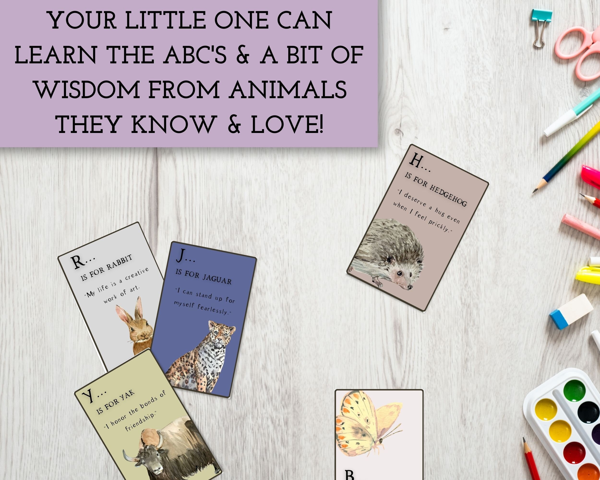 Printable Animal Cards, ABC Animal Cards, Positive Affirmation Cards ...