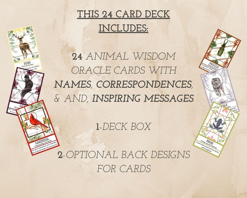 Printable Animal Oracle Card Deck, 24 Cards, Animal Omen Cards, Oracle ...