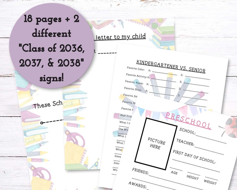 Pink School Days Printable Memory Book Pages, School Memories, Pre-k to ...