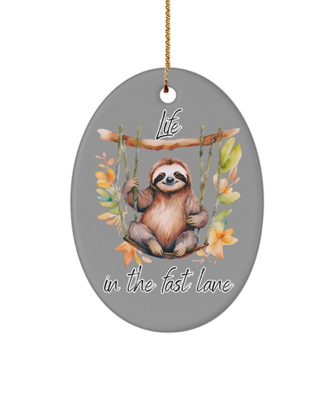 Sloth Swinging Car Ornament: Glossy Ceramic, Gold String - Etsy