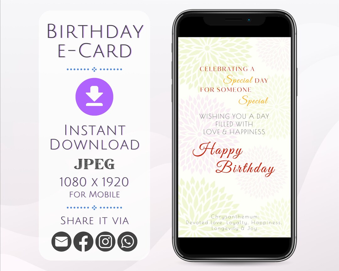 Digital Birthday Ecard, Birthday Card for Her, Flower Birthday Card ...