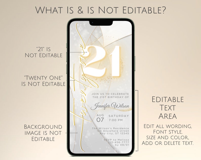 21st Birthday Invitation Template, White and Gold (digital) - Etsy
